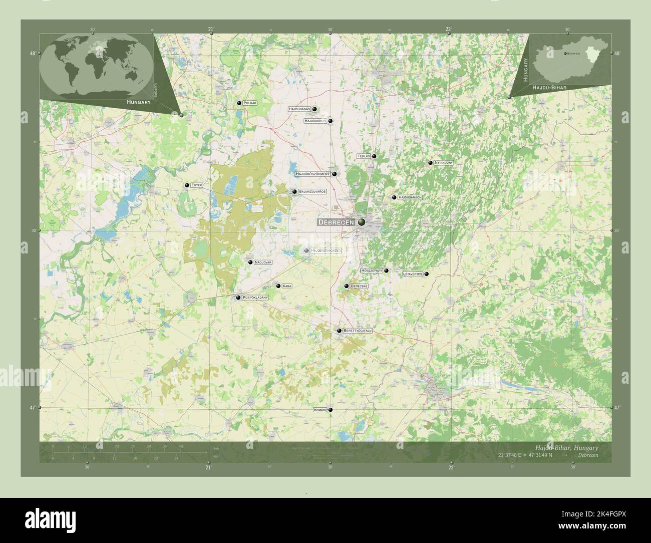 Hajdu-Bihar, county of Hungary. Open Street Map. Locations and names of ...