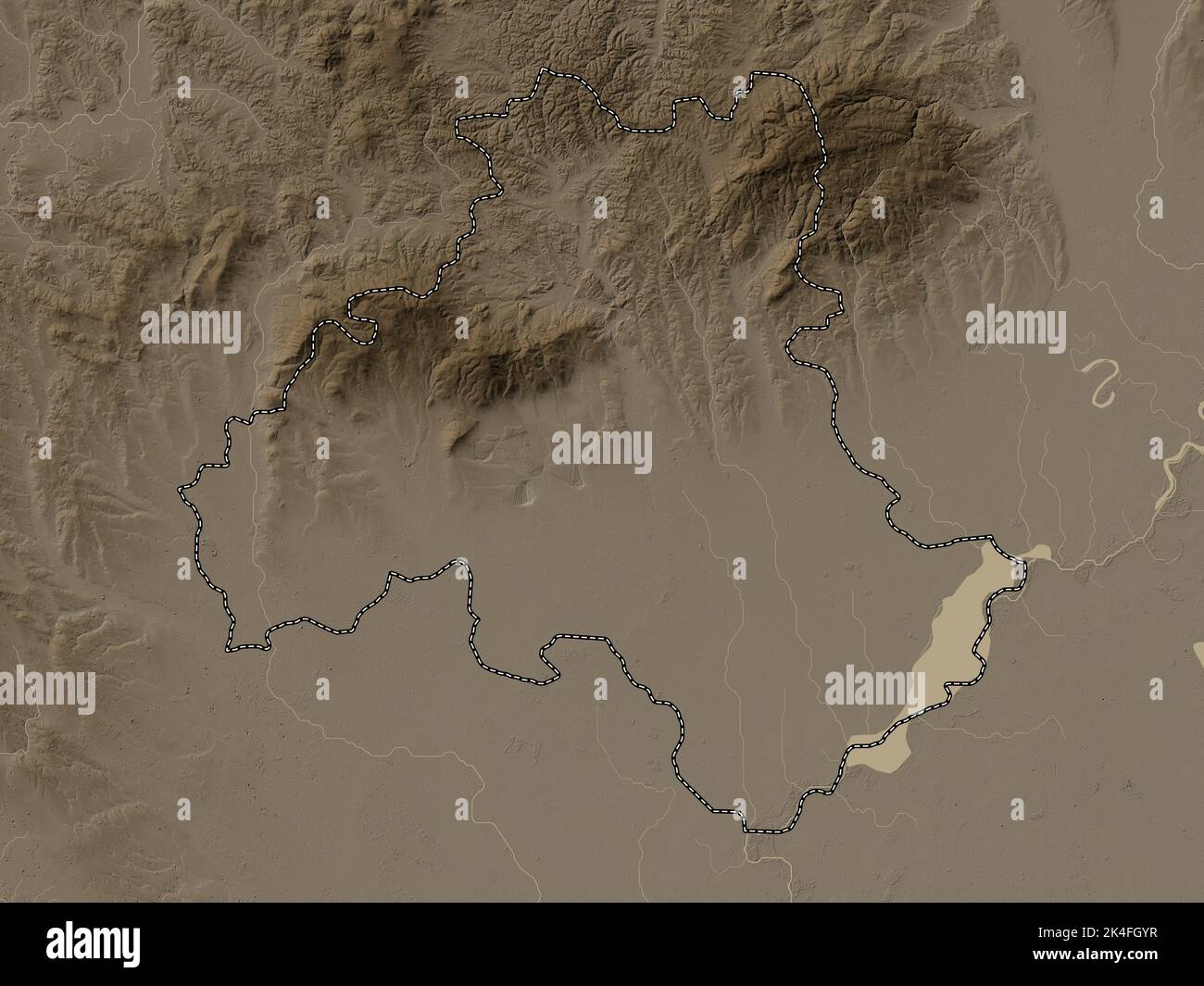 Heves, county of Hungary. Elevation map colored in sepia tones with ...