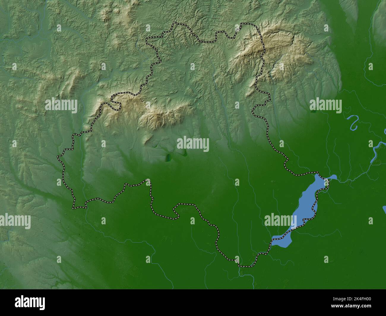 Heves, county of Hungary. Colored elevation map with lakes and rivers ...