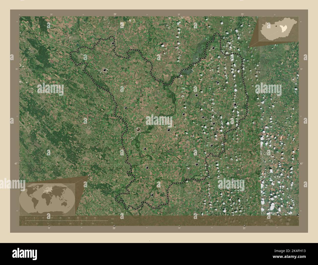 Jasz-Nagykun-Szolnok, county of Hungary. High resolution satellite map ...
