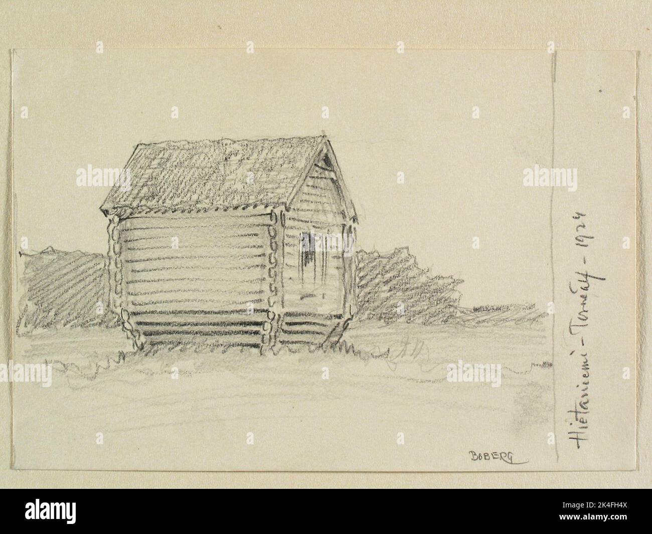 Norrbotten, Hietaniemi at the Torne River. Drawing by Ferdinand Boberg ...