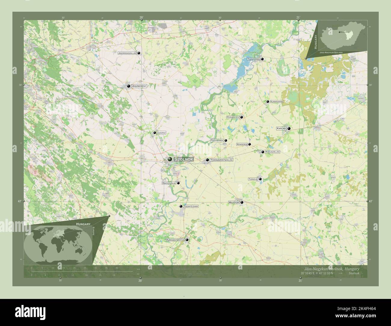 Jasz-Nagykun-Szolnok, county of Hungary. Open Street Map. Locations and ...