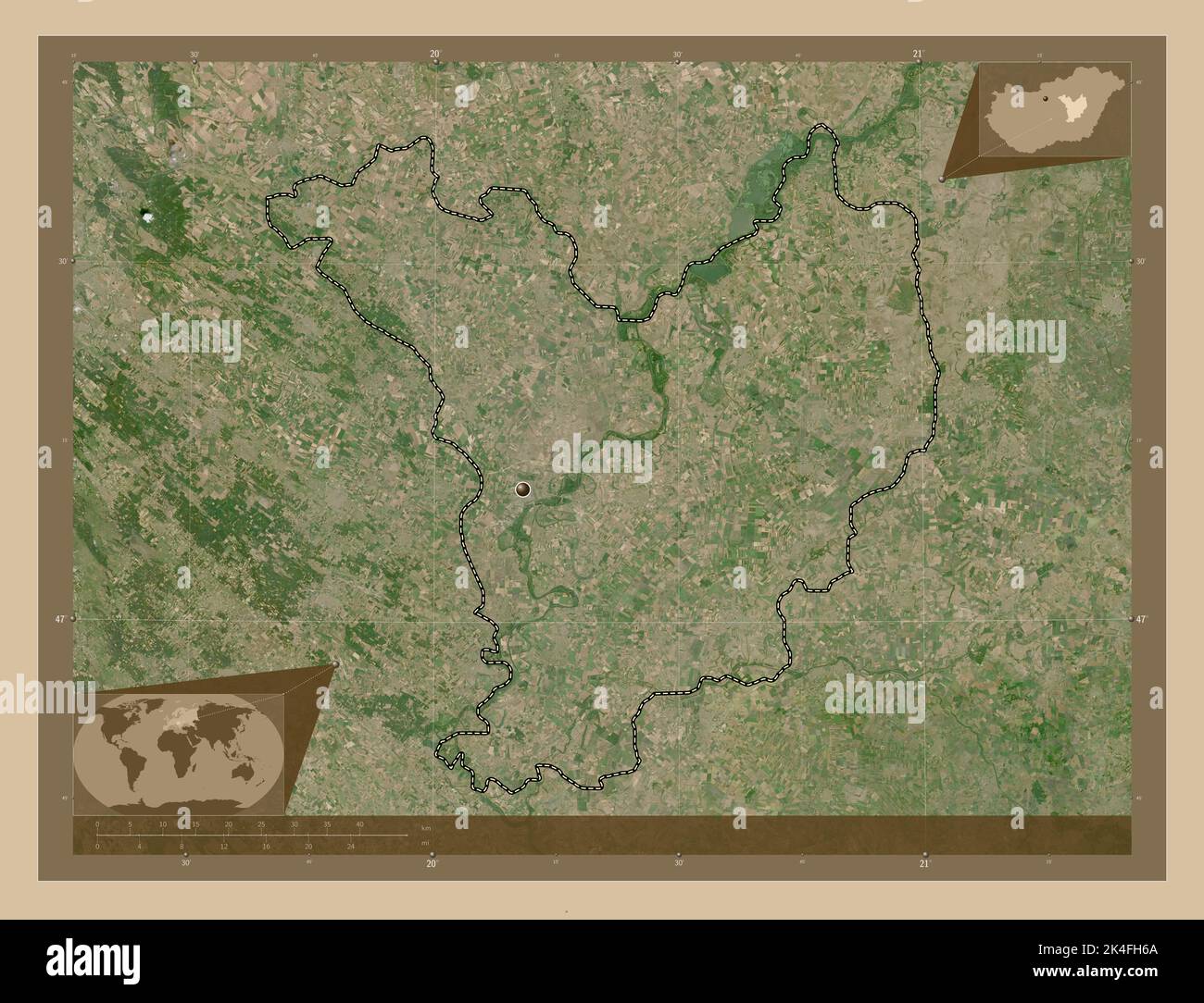 Jasz-Nagykun-Szolnok, county of Hungary. Low resolution satellite map ...