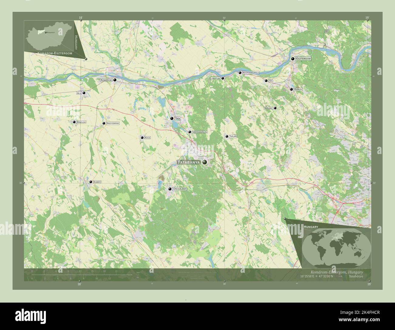 Komarom-Esztergom, county of Hungary. Open Street Map. Locations and ...