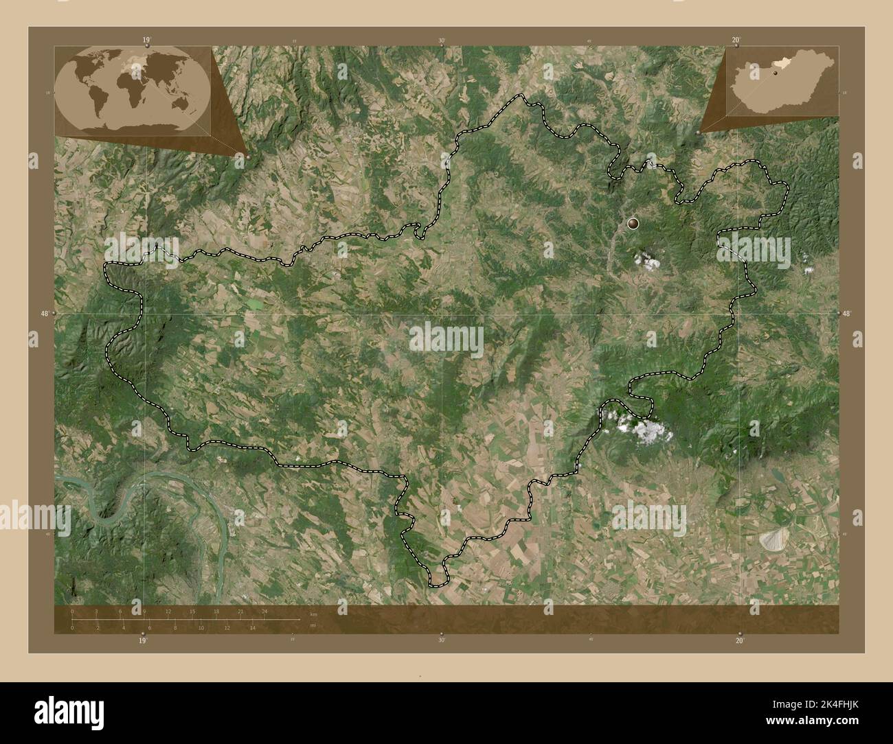 Nograd, county of Hungary. Low resolution satellite map. Corner ...