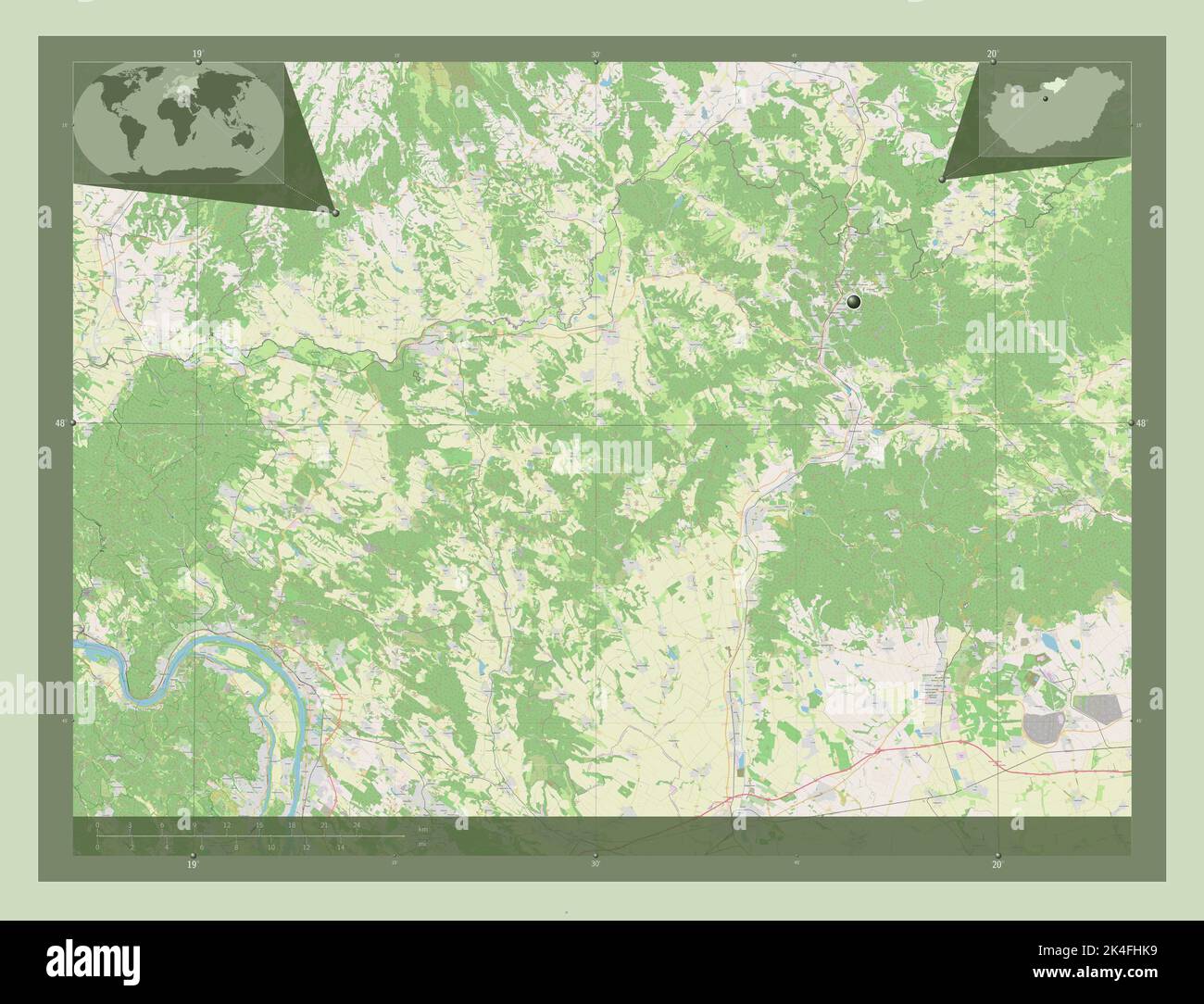 Nograd, county of Hungary. Open Street Map. Corner auxiliary location ...