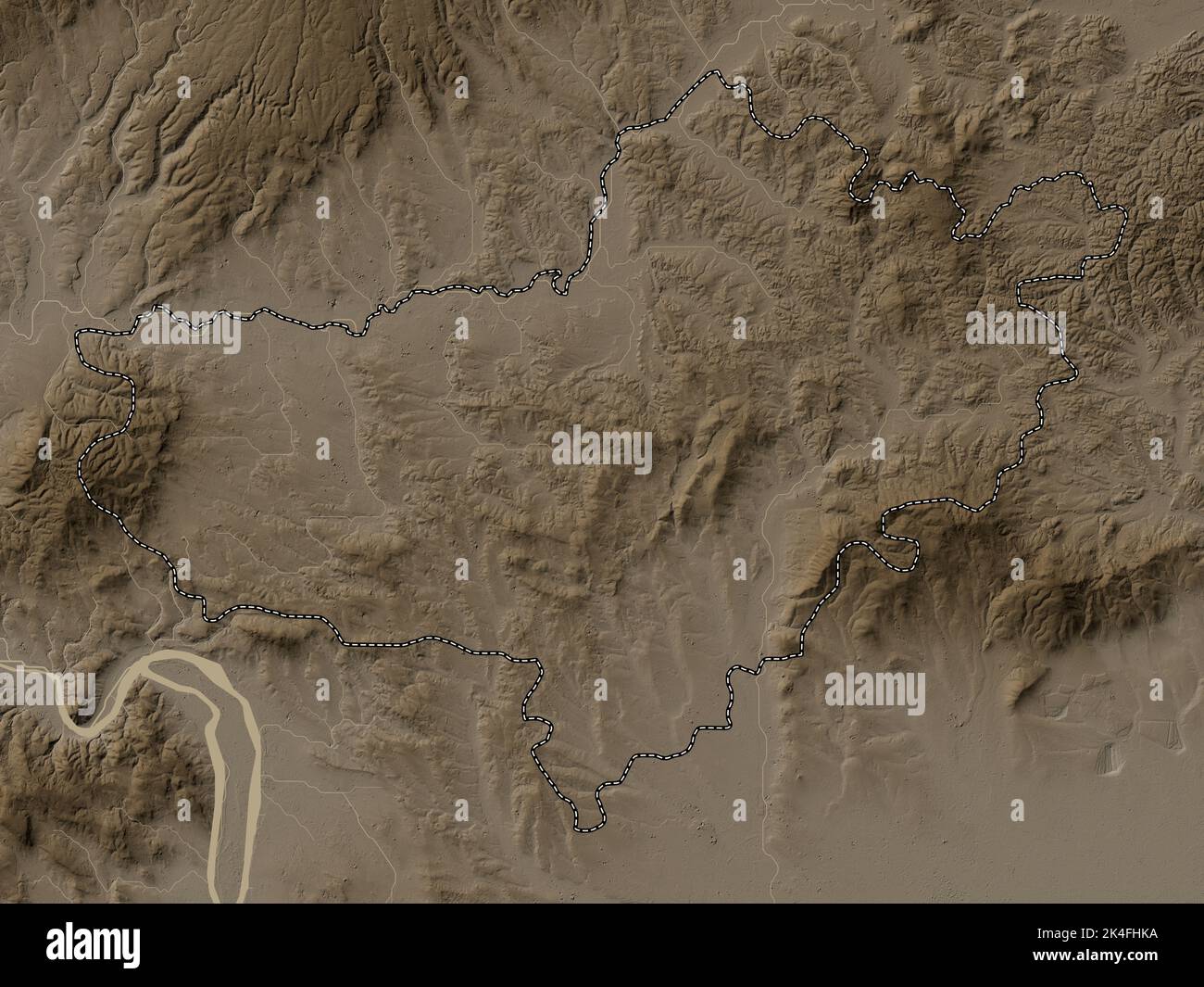 Nograd, county of Hungary. Elevation map colored in sepia tones with ...