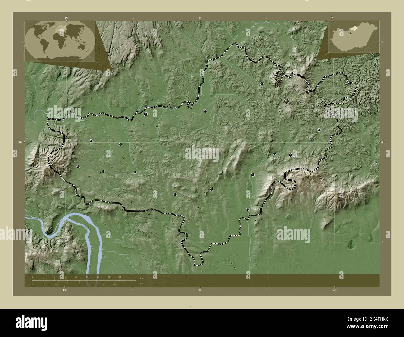 Nograd, county of Hungary. Elevation map colored in wiki style with ...