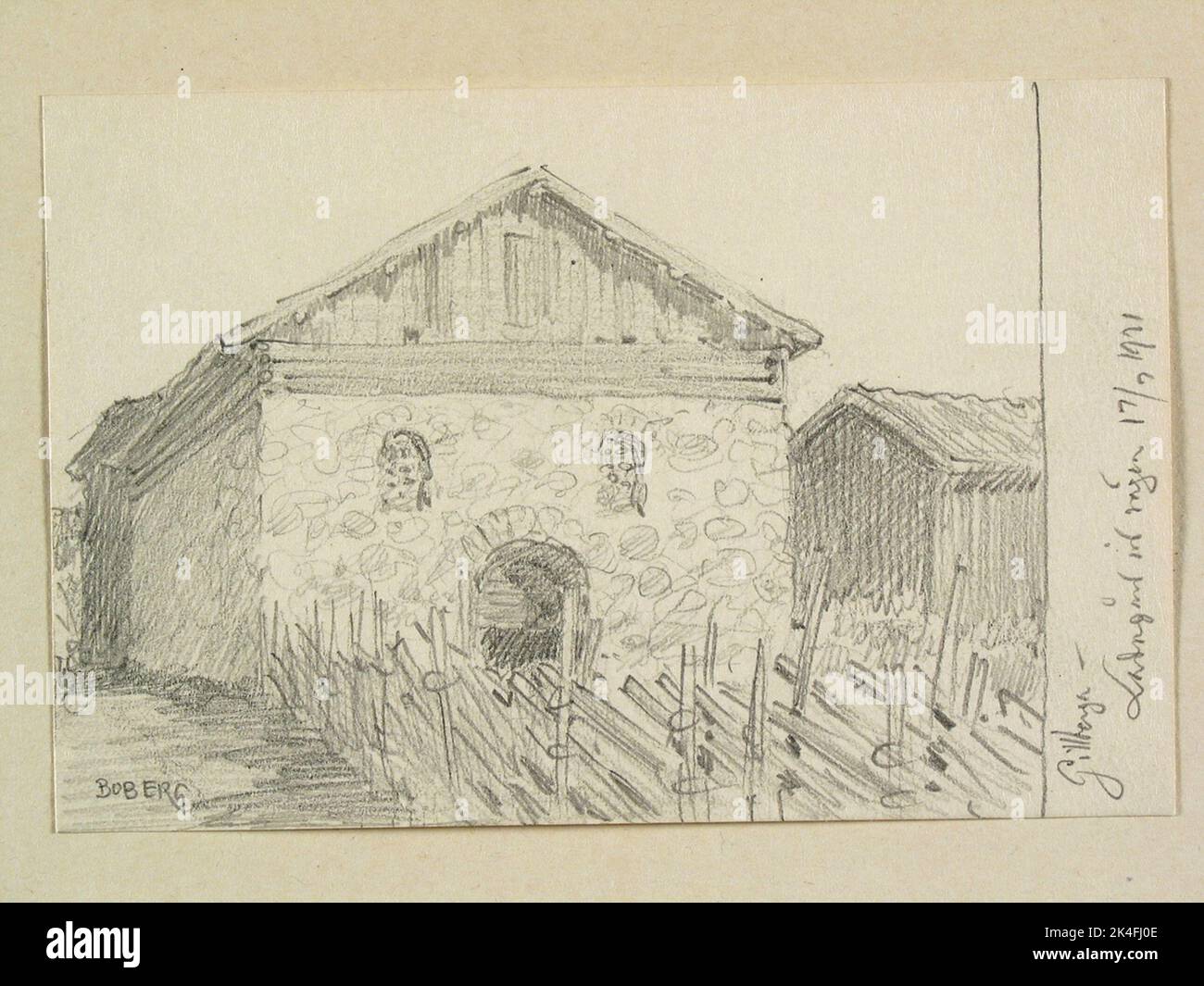 Värmland, Gillberg's hd., Gillberga sn. "Barn by the road". Drawing of ...