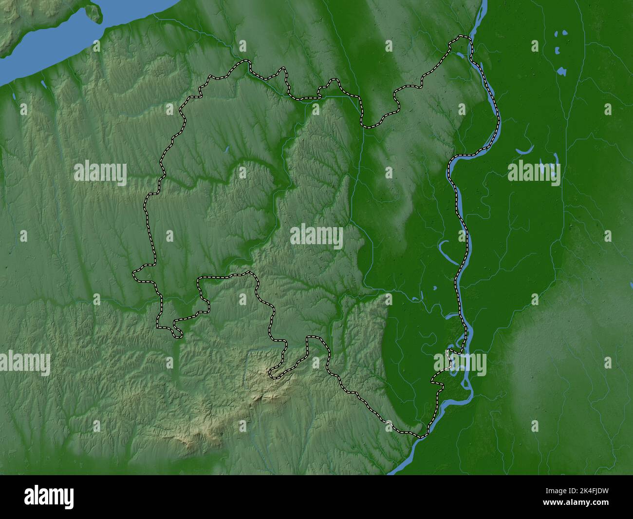 Tolna, county of Hungary. Colored elevation map with lakes and rivers ...