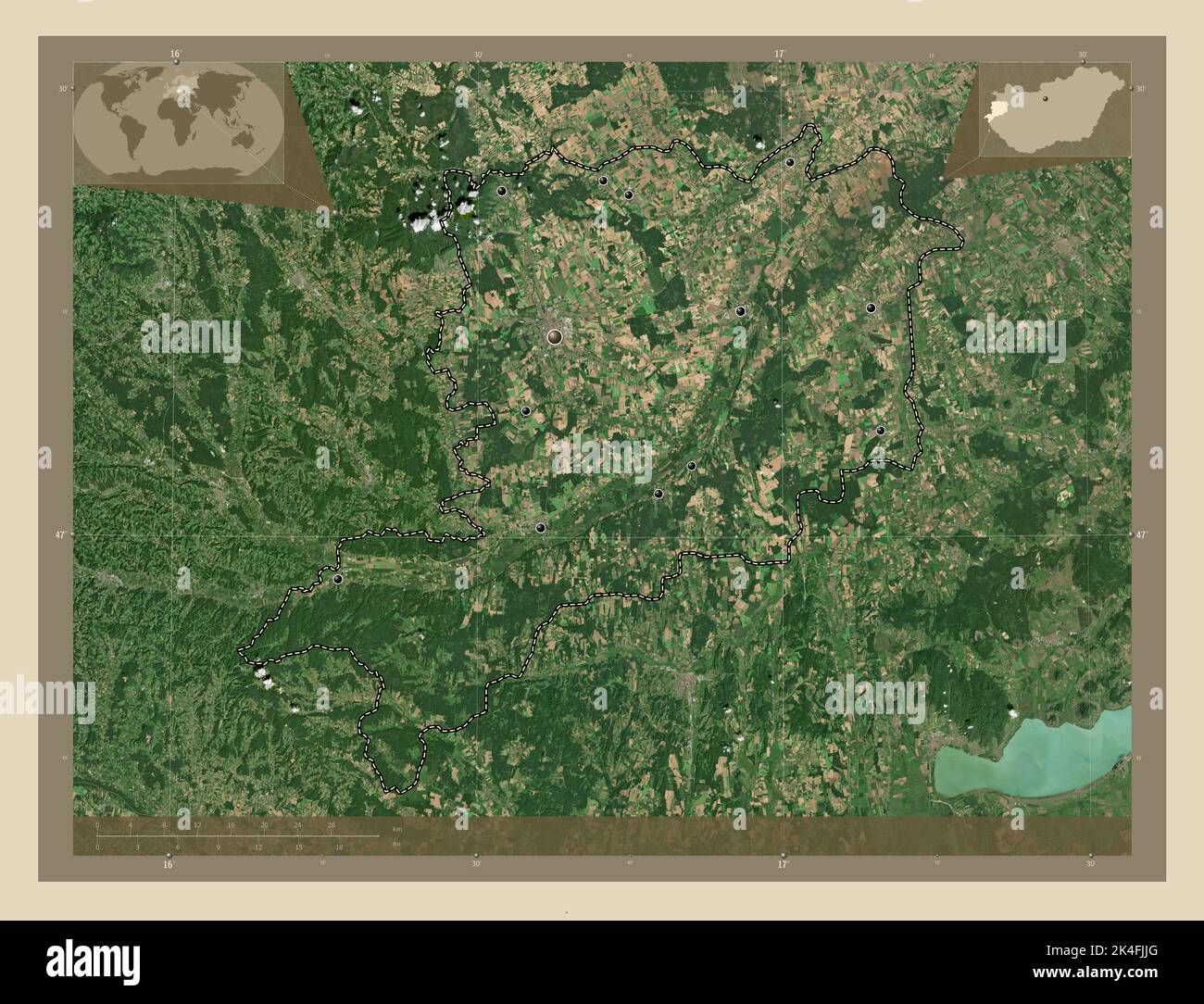 Vas, county of Hungary. High resolution satellite map. Locations of ...