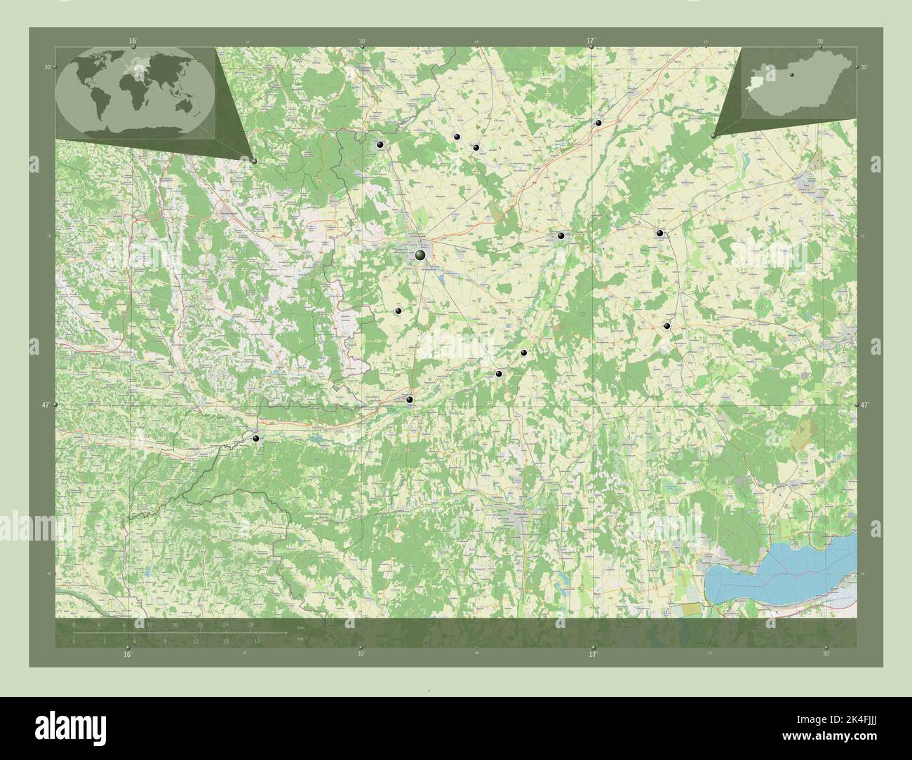 Vas, county of Hungary. Open Street Map. Locations of major cities of ...