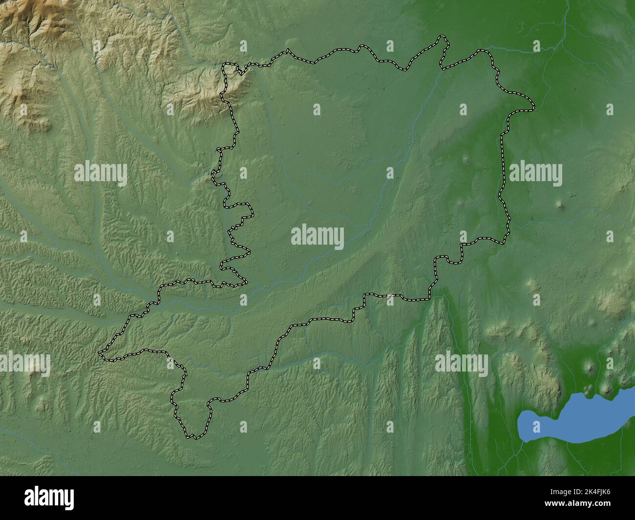 Vas, county of Hungary. Colored elevation map with lakes and rivers ...