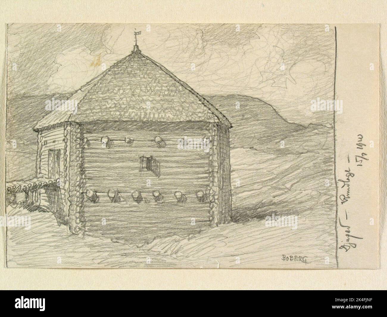 Ångermanland, Styrnäs sn., Djuped. Round lodge. Drawing by Ferdinand ...