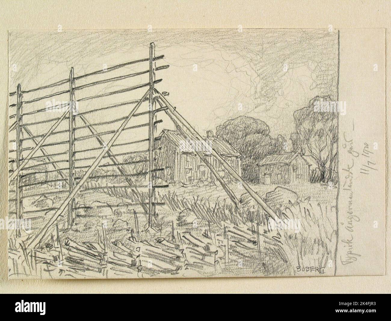 Typical Ångermanland farm ". Hässja in the foreground. Drawing by ...