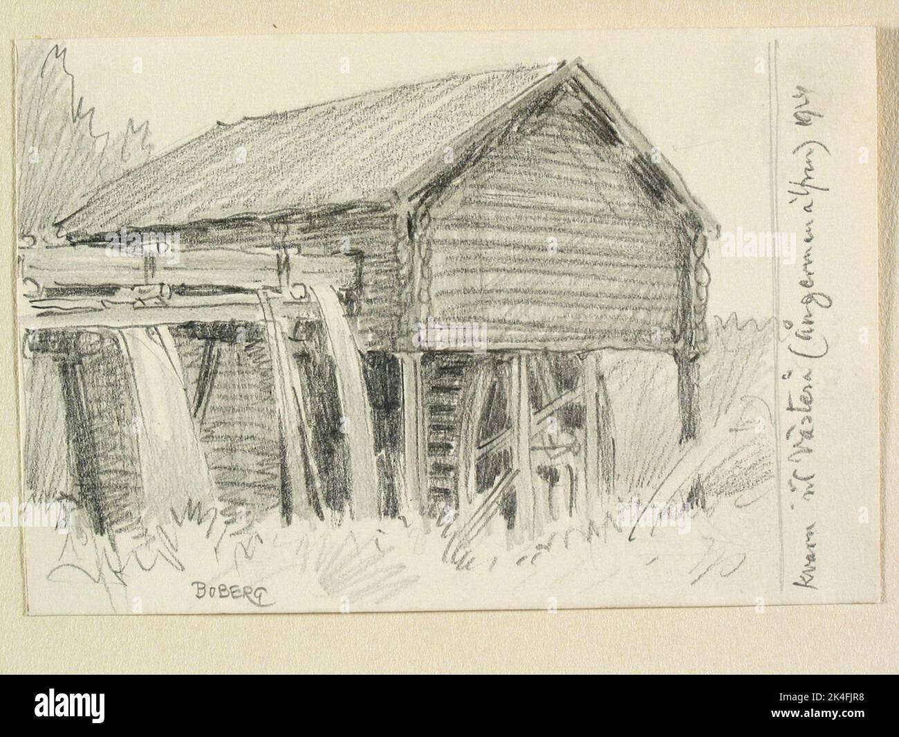 Ångermanland, Resele sn. Mill at Västerå (Ångerman River). Drawing by ...