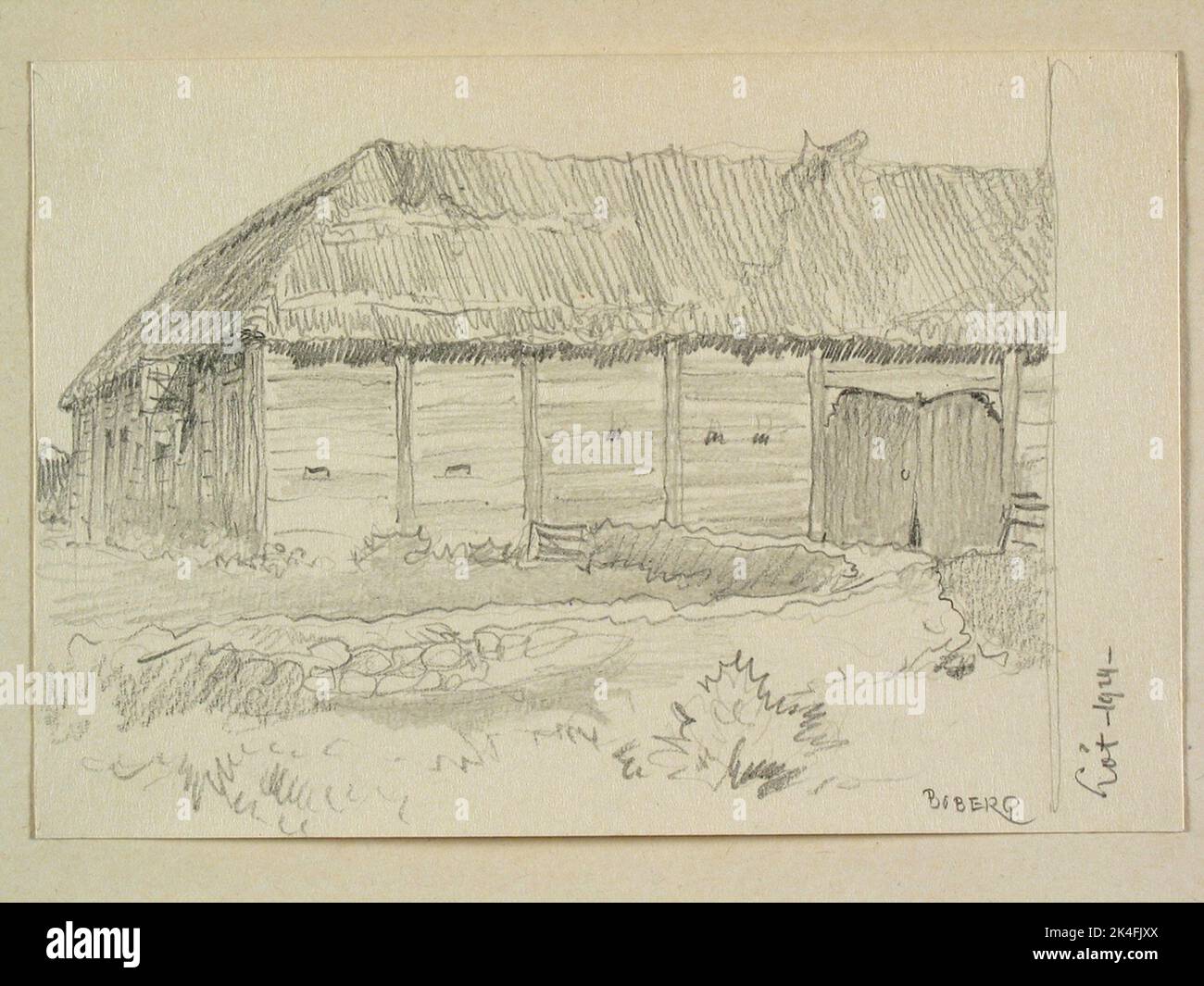 Öland, Runsten's hd., Löt. Barn building. Drawing by Ferdinand Boberg ...