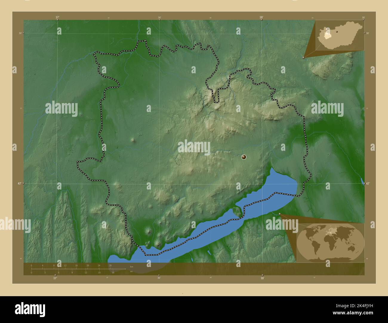 Veszprem, county of Hungary. Colored elevation map with lakes and ...