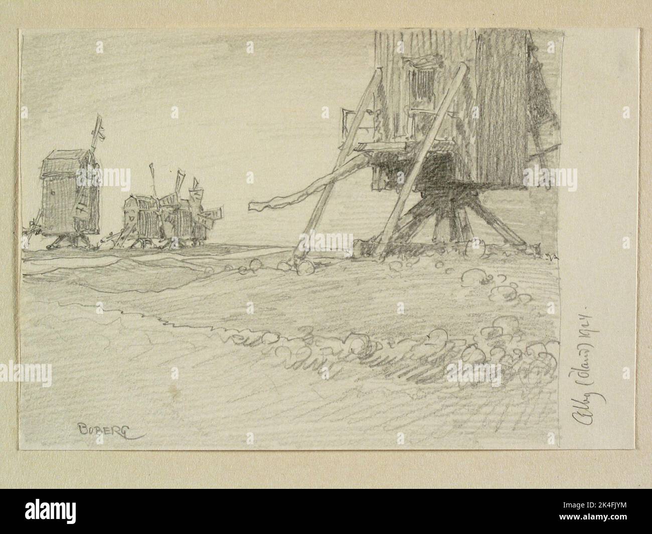 Öland, Möckleby hd., Hulterstads sn., Alby. Windmills. Drawing by ...