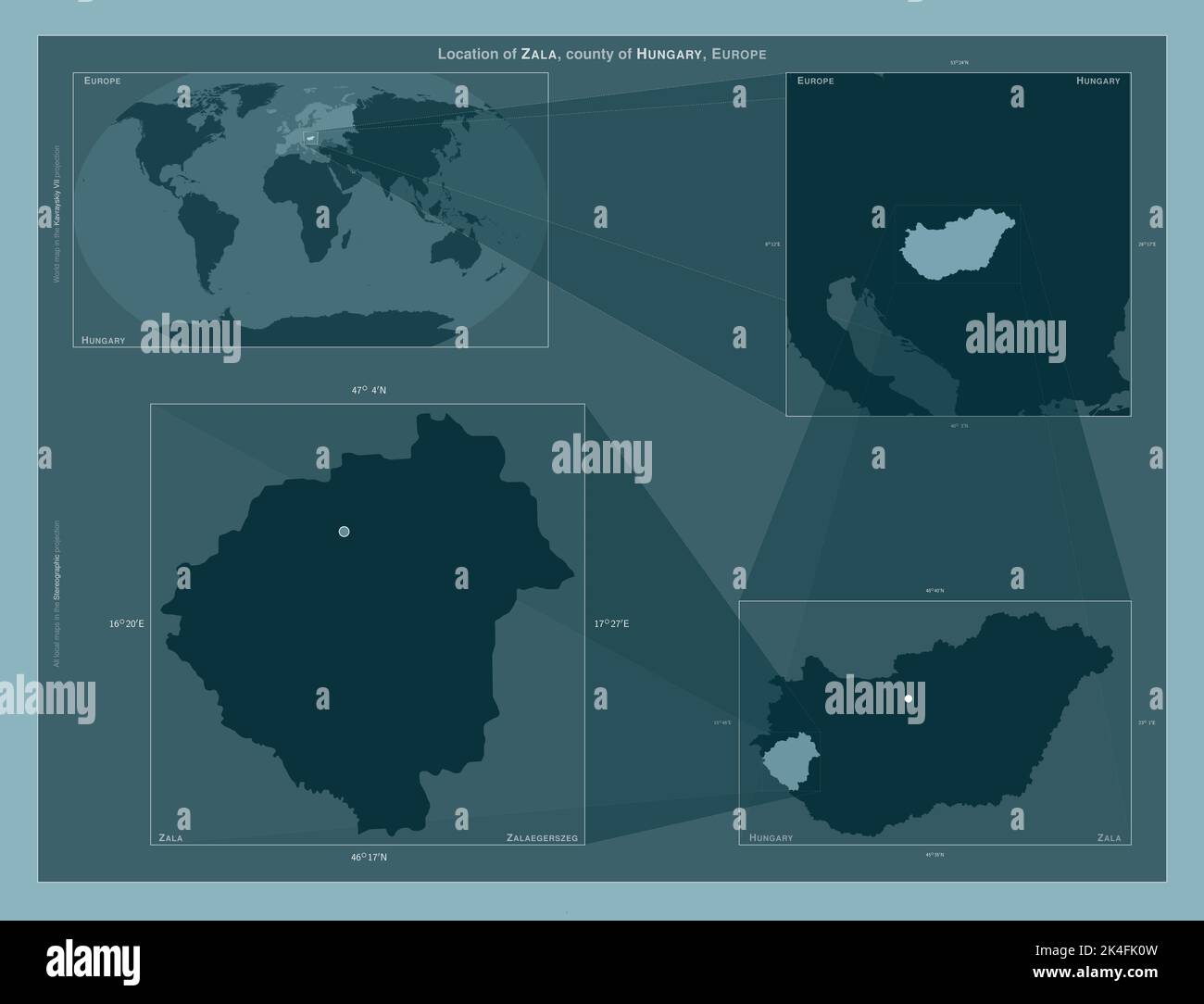 Zala, county of Hungary. Diagram showing the location of the region on ...