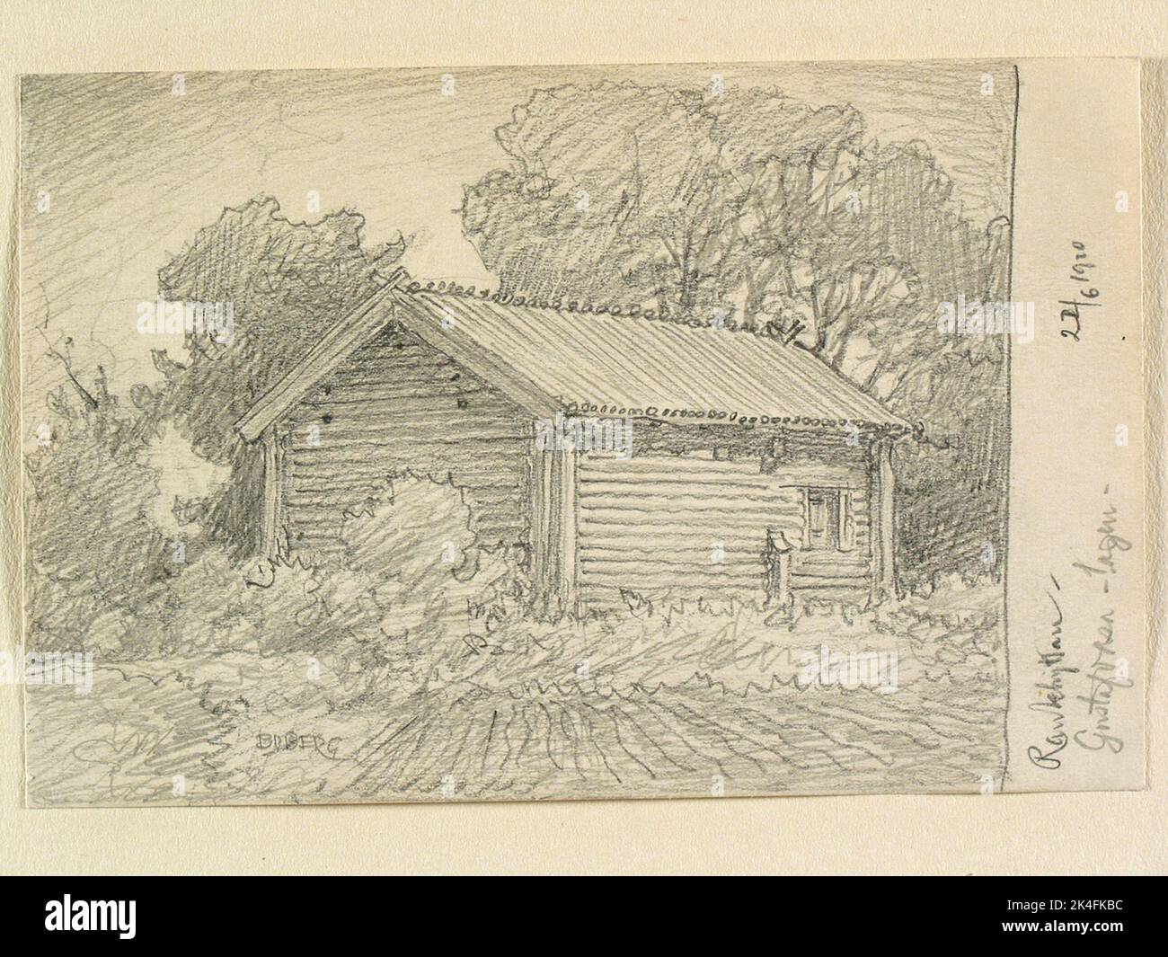 Drawing by Ferdinand Boberg. Dalarna, Vika sn., Rank cabin Nordic Stock ...