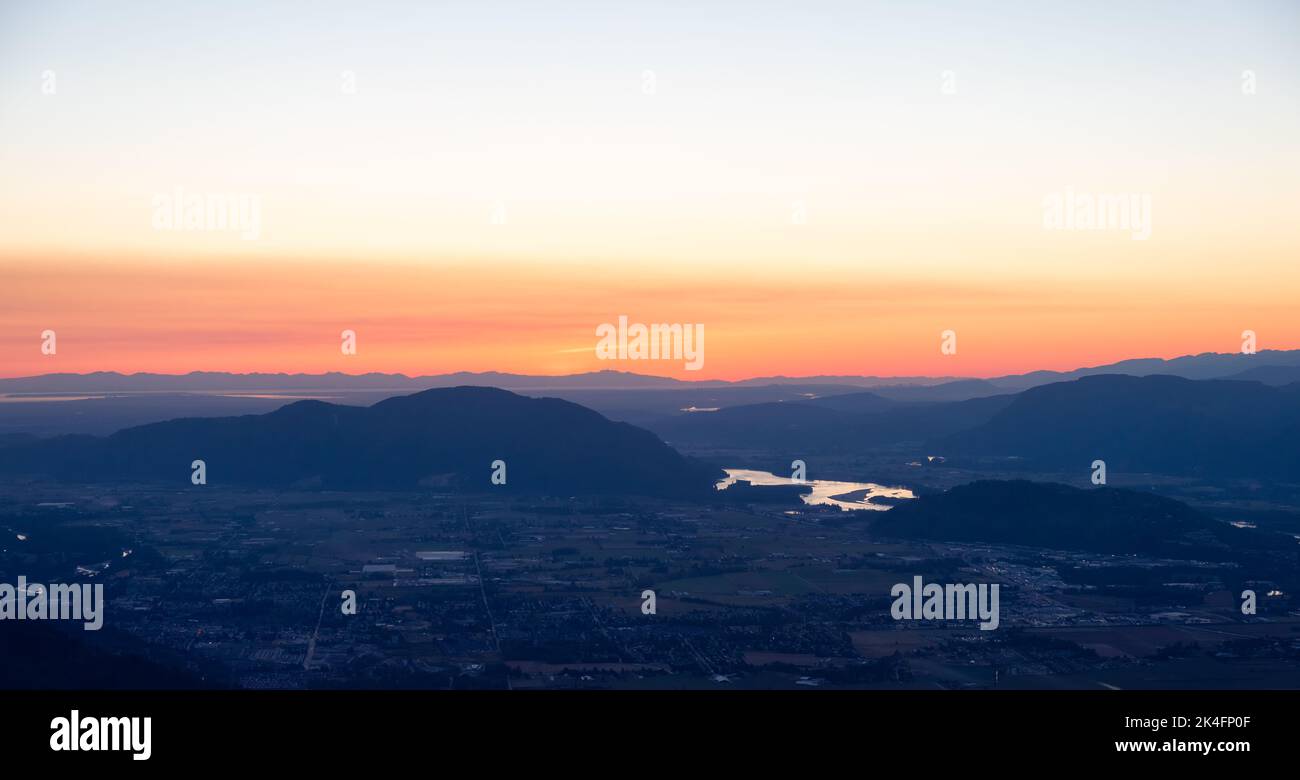 Fraser Valley, River and Canadian Mountain Landscape during sunset ...