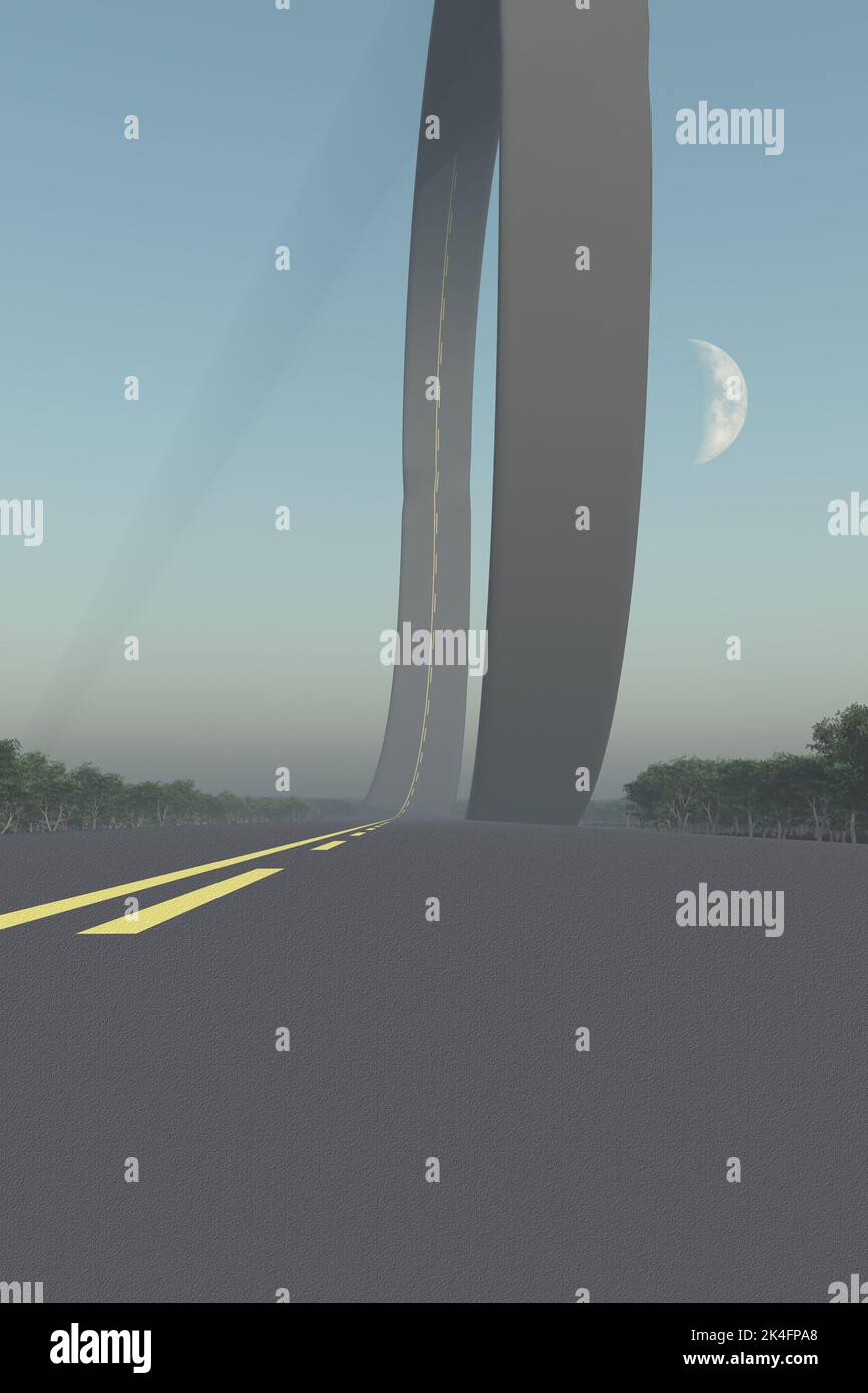 Road loop. Surreal art. 3D rendering Stock Photo - Alamy