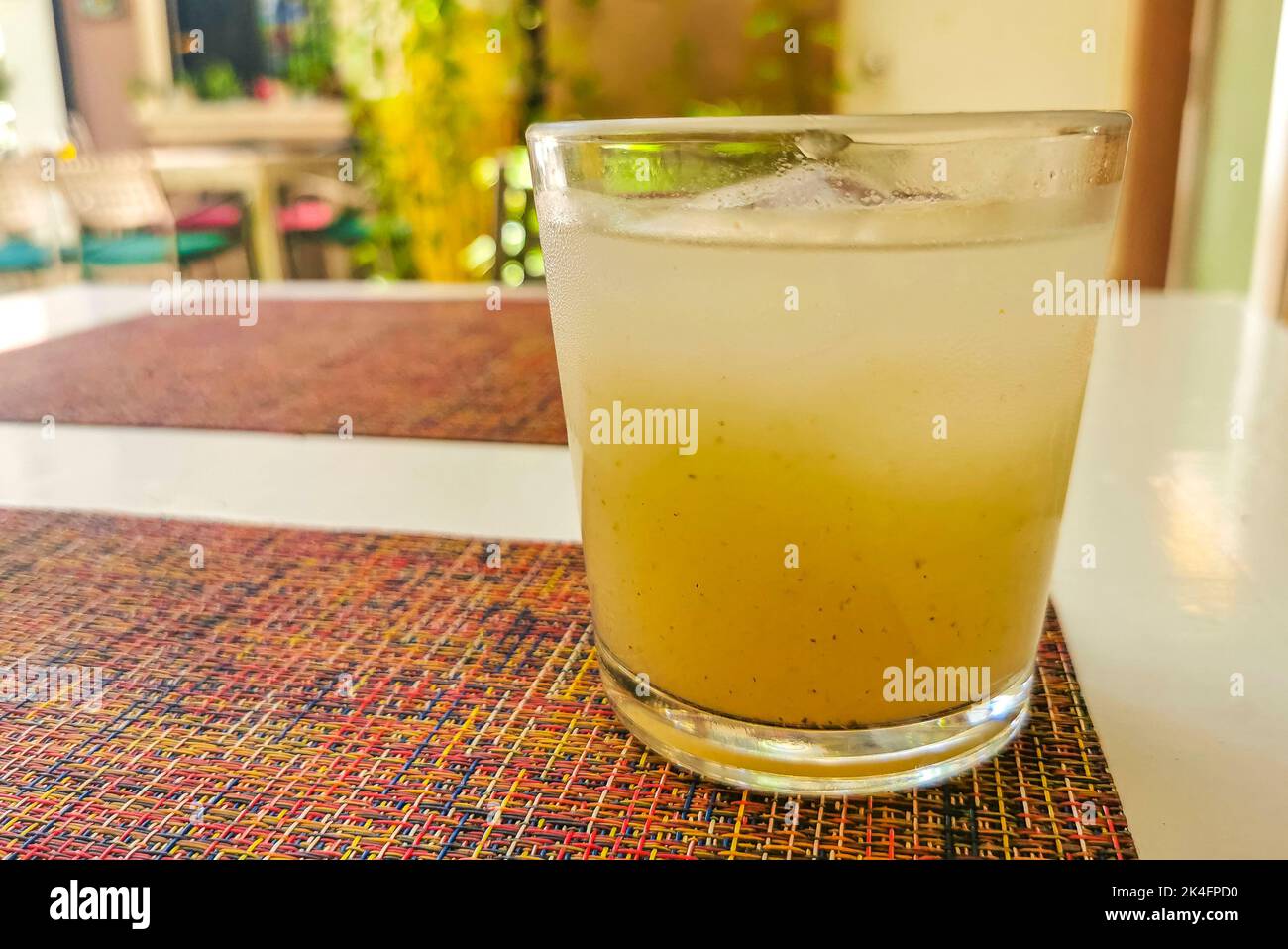 Glass of guanabana fruit juice food and drink in the restaurant ...