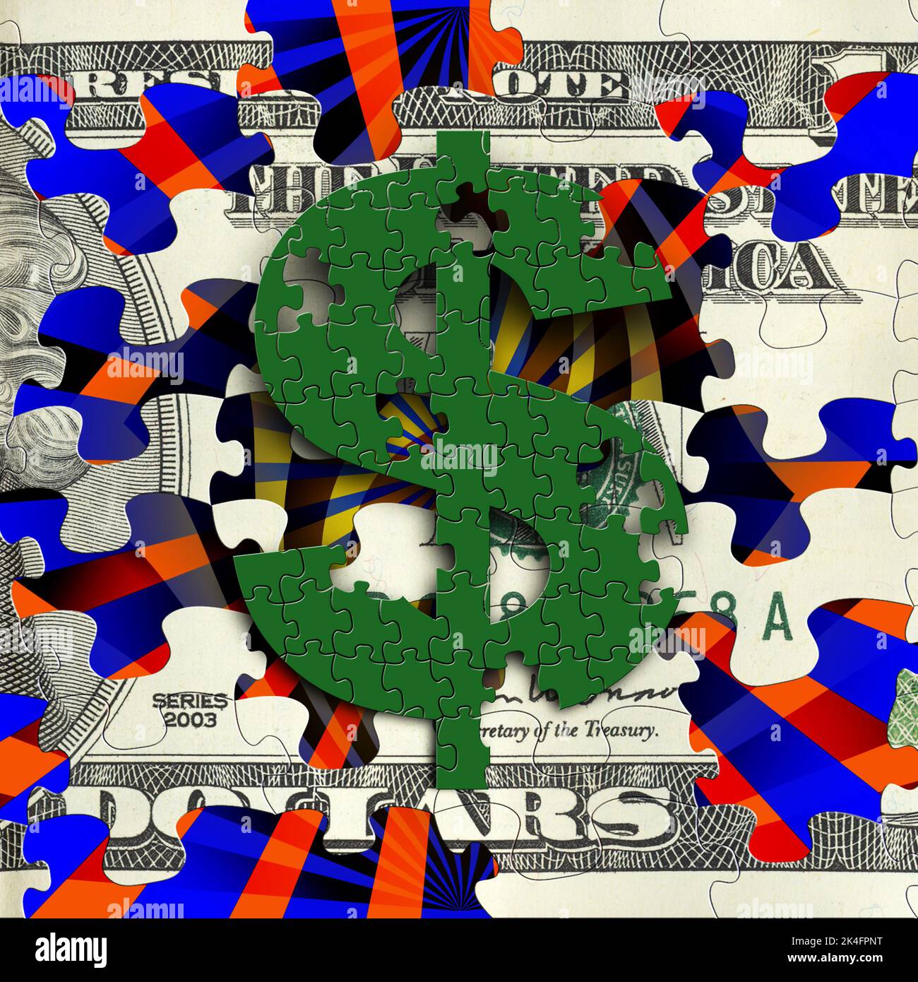 US dollar and puzzle pattern. Pop art background. 3D rendering Stock ...