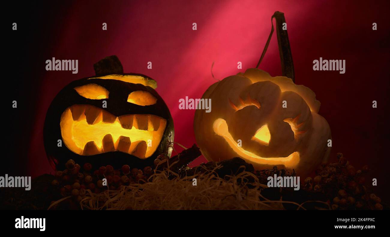 small halloween Funny pumpkin faces Stock Photo - Alamy