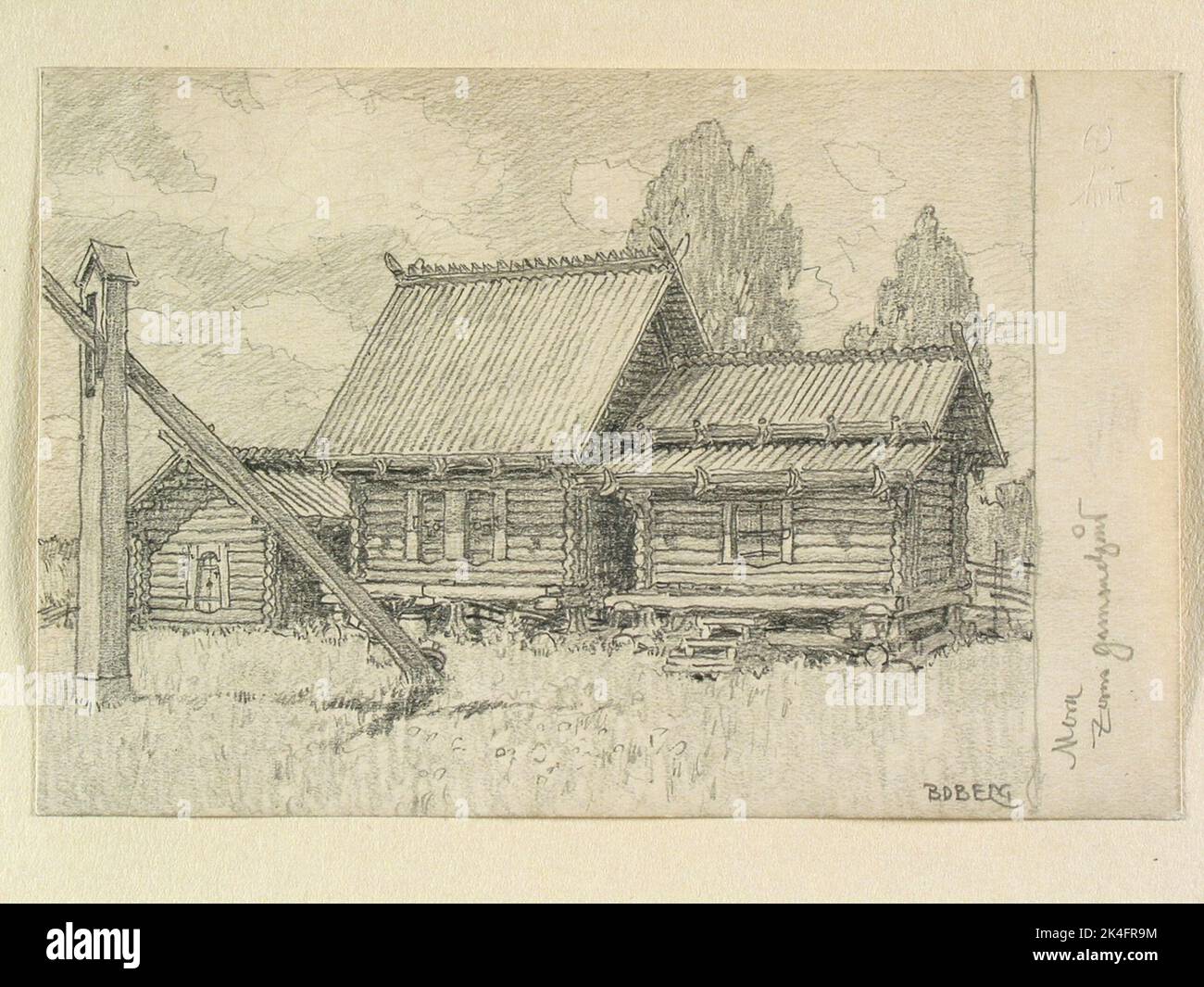 Drawing by Ferdinand Boberg. Dalarna, Mora sn., Mora, Zorn's old farm ...