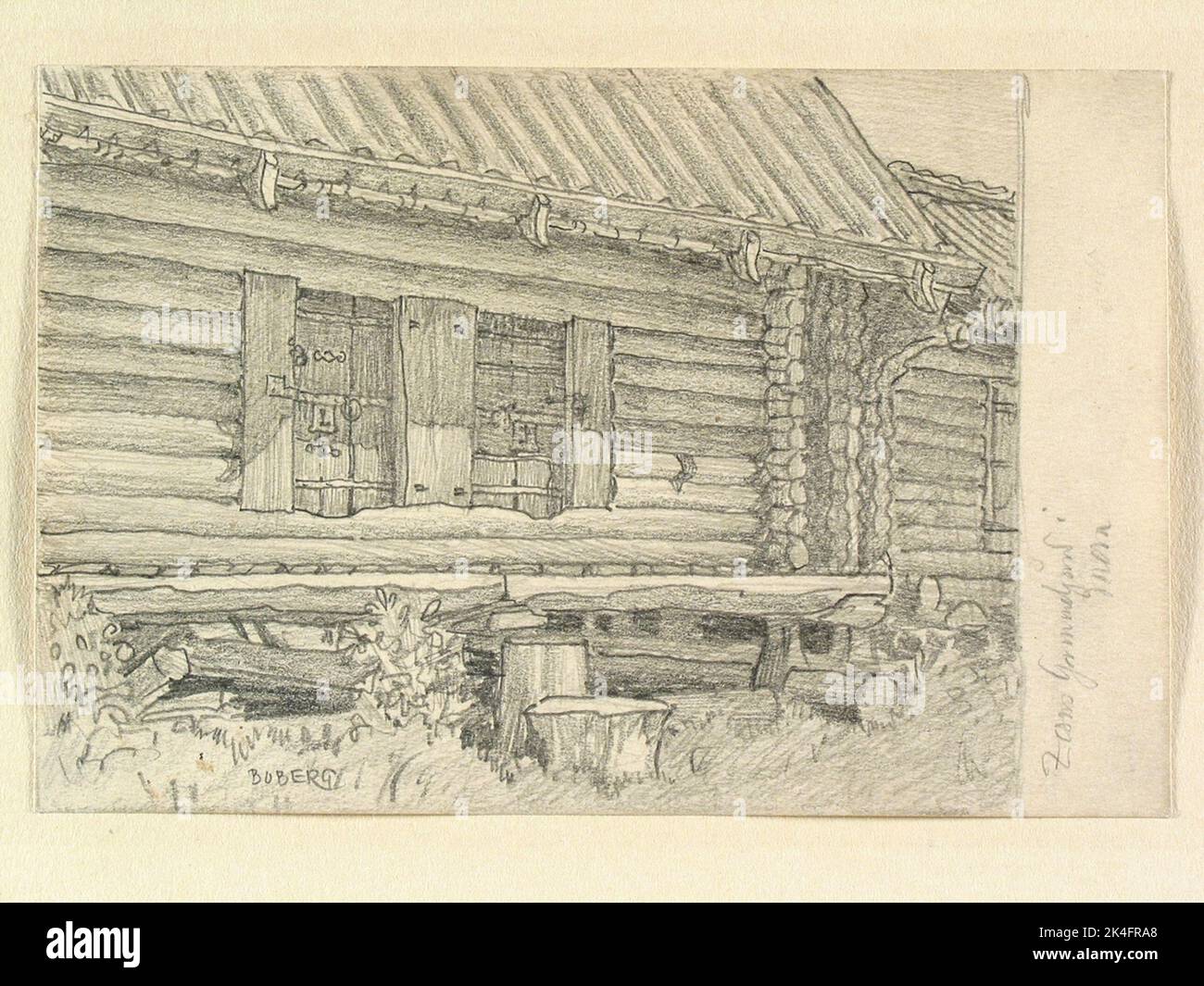 Drawing by Ferdinand Boberg. Dalarna, Mora sn., Mora, Zorn's old farm ...