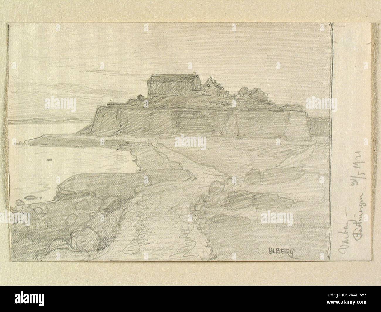 Drawing by Ferdinand Boberg. Varberg, the fortress Nordic Stock Photo ...
