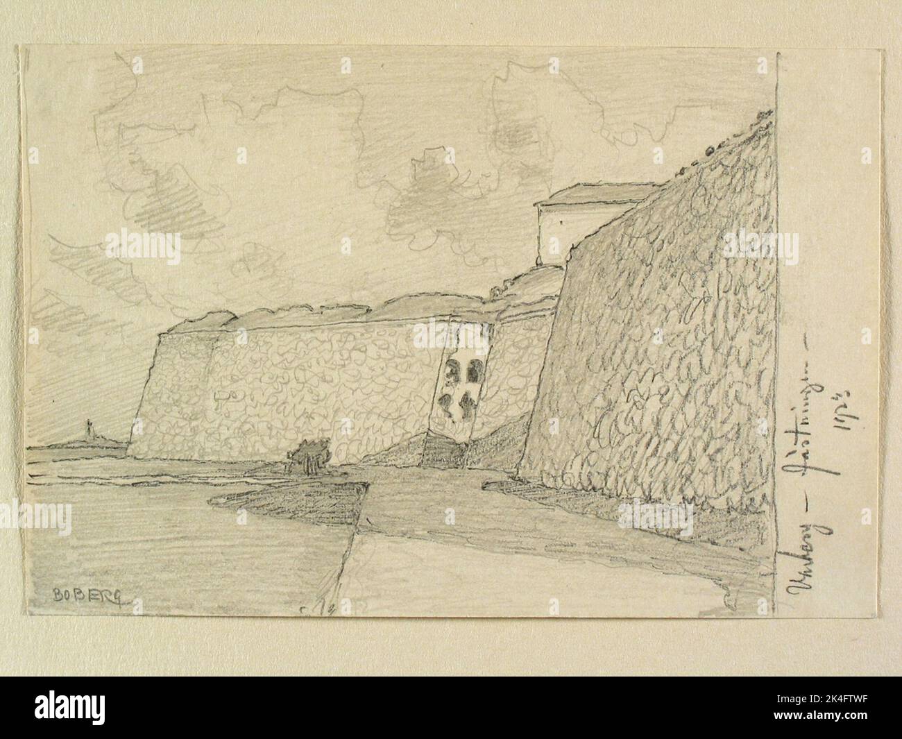 Drawing by Ferdinand Boberg. Varberg, the fortress Nordic Stock Photo ...