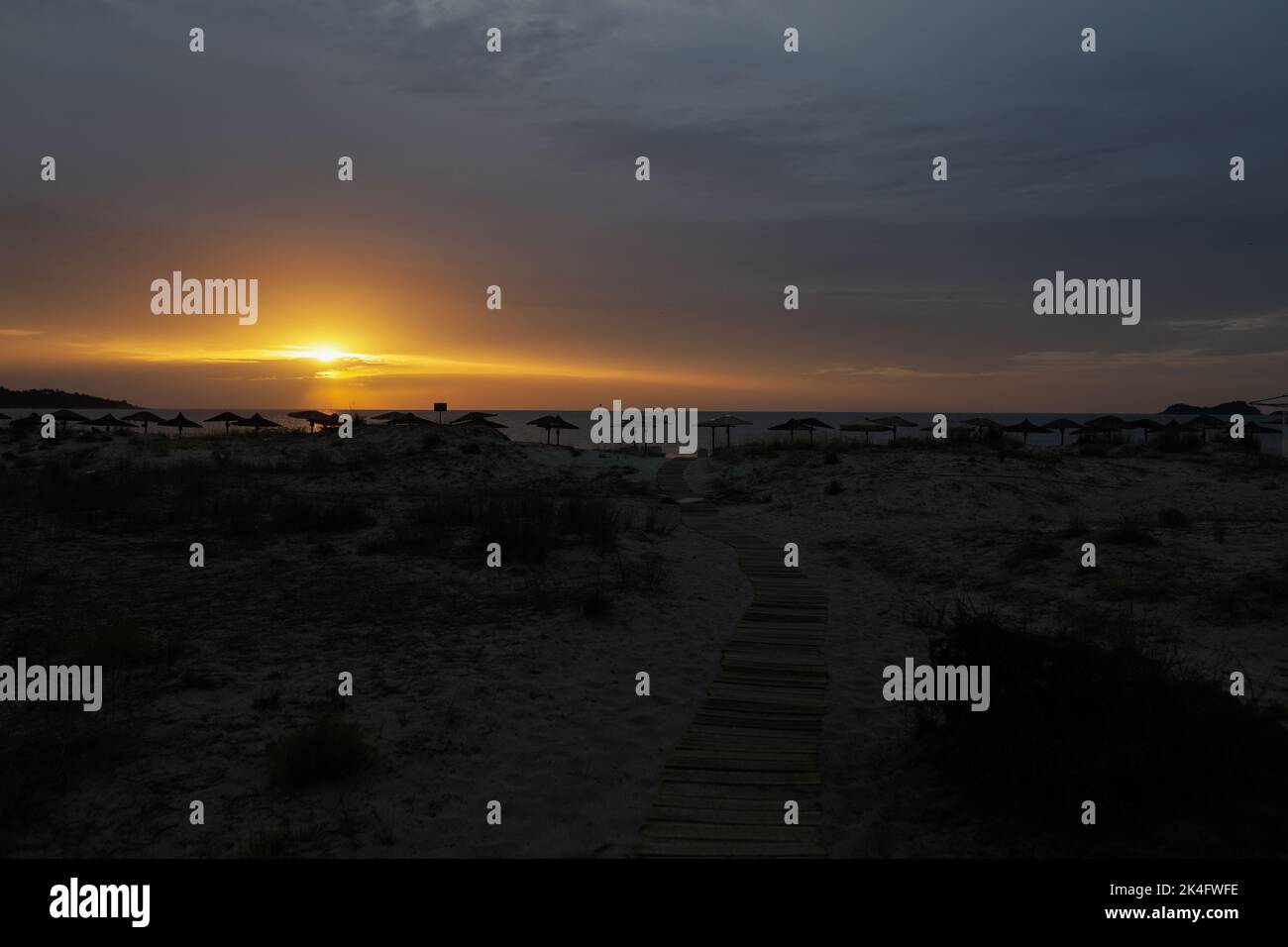 Summer sunrise over Golden Beach (Skala Potamias) in Greece with an ...
