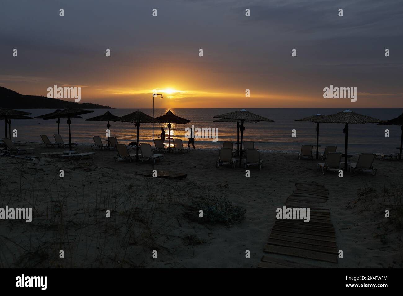 Summer sunrise over Golden Beach (Skala Potamias) in Greece with an ...