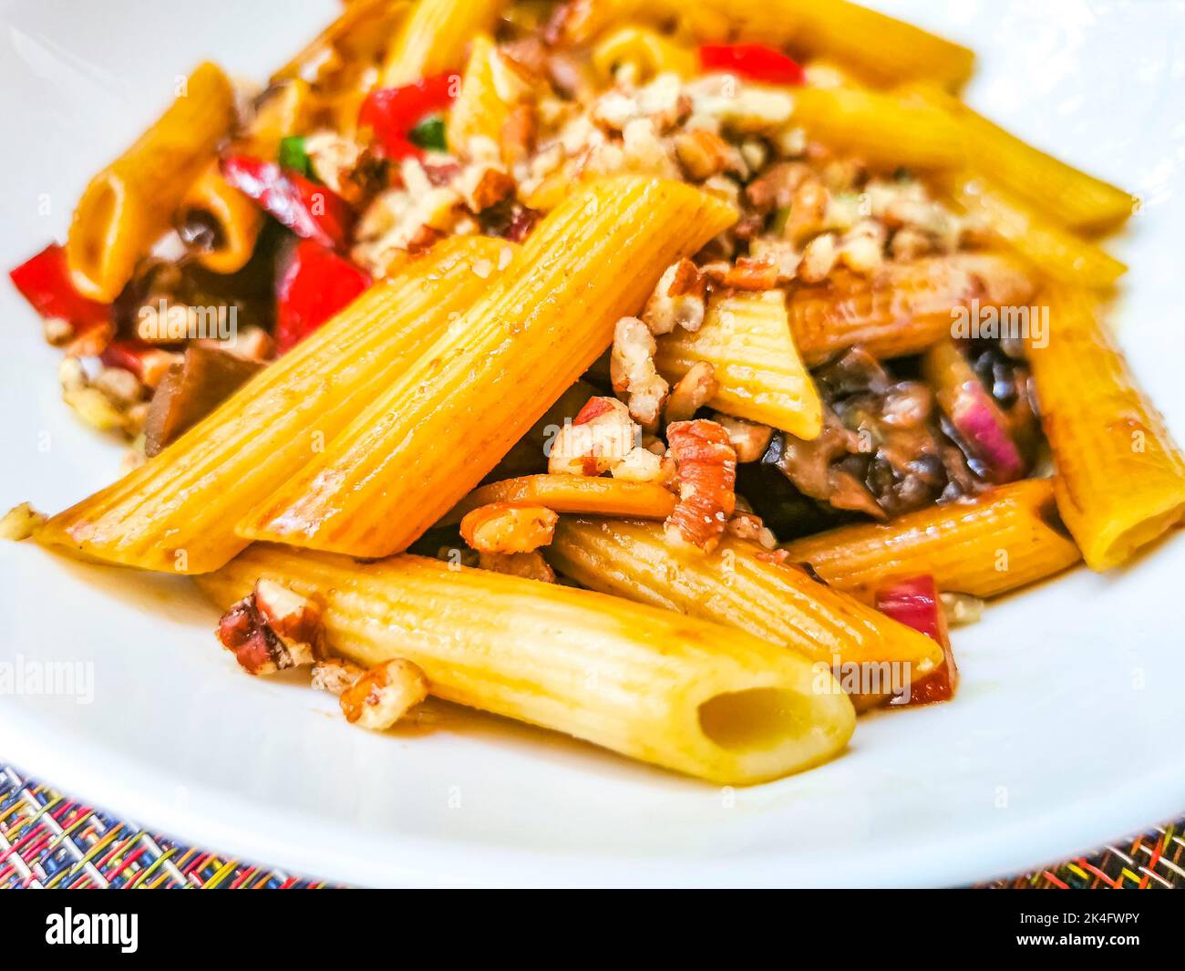 White plate of Thai pasta noodles meal dish food and drink in the ...