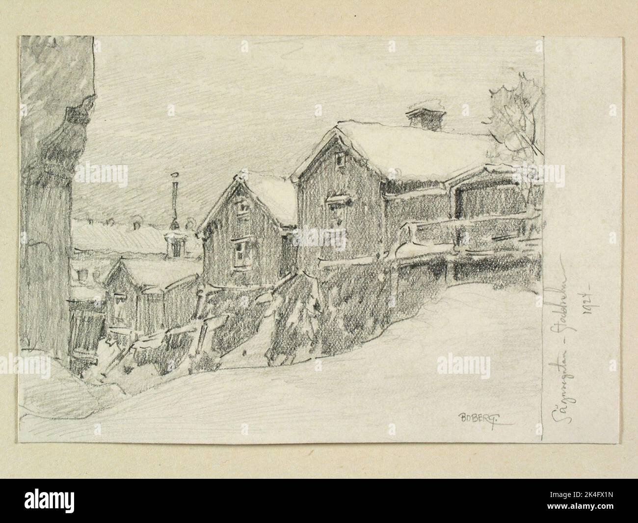 Sågaregatan, Stockholm 1924 ", Södermalm. Drawing by Ferdinand Boberg ...