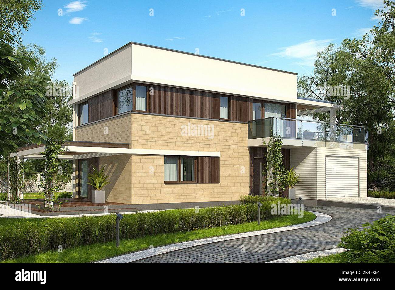 Family rich looking village house with garden, 3d rendering, house ...