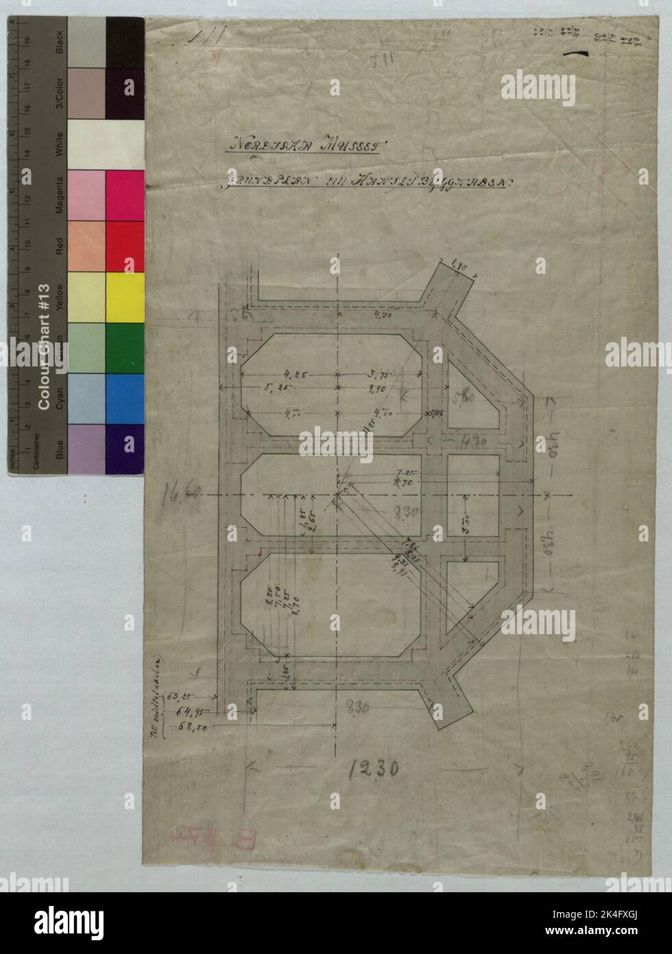 Drawing on weave over the main building of the Nordic Museum. Basic ...