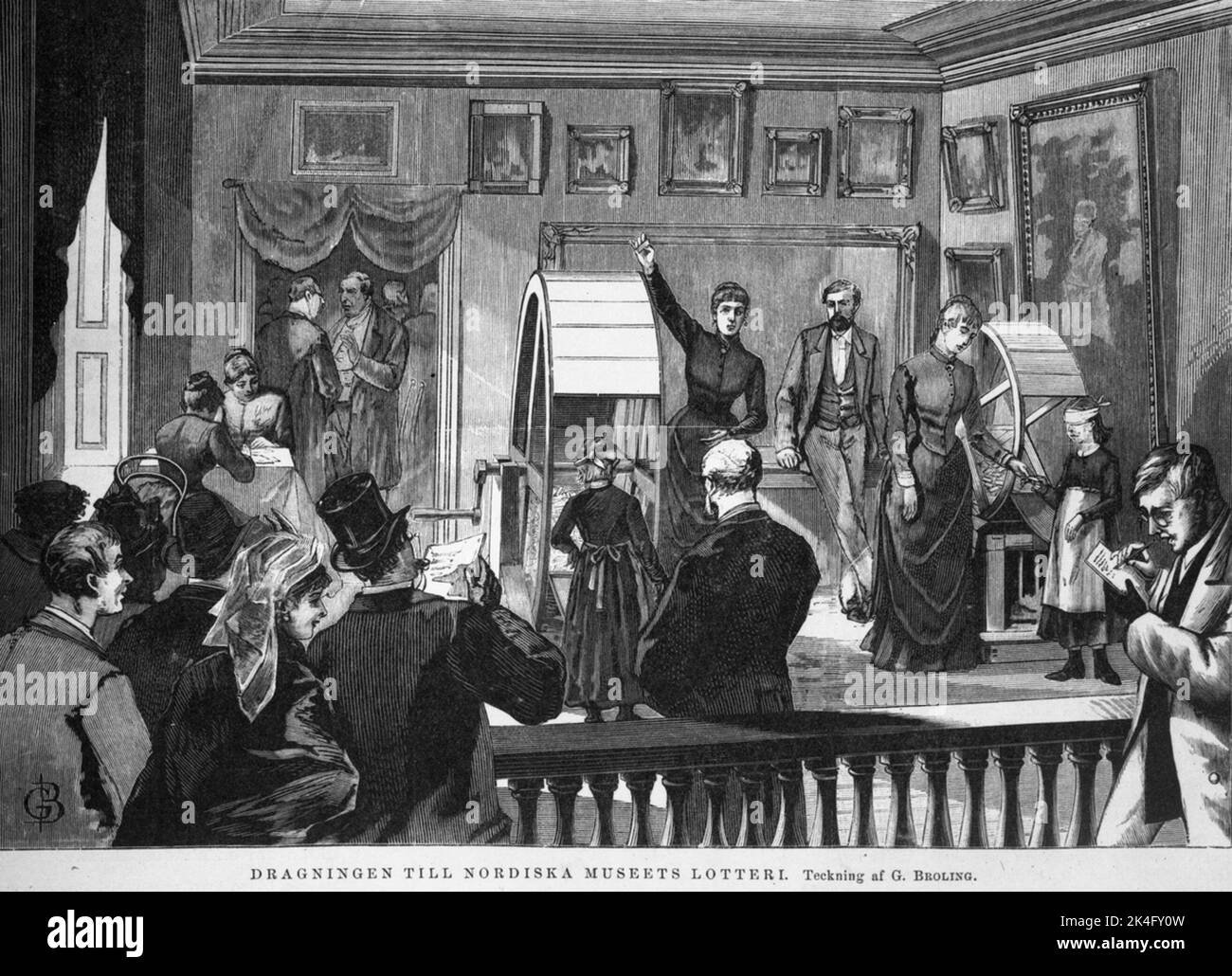 The draw to the Nordic Museum's lottery. Drawing by Gustaf Broling from ...