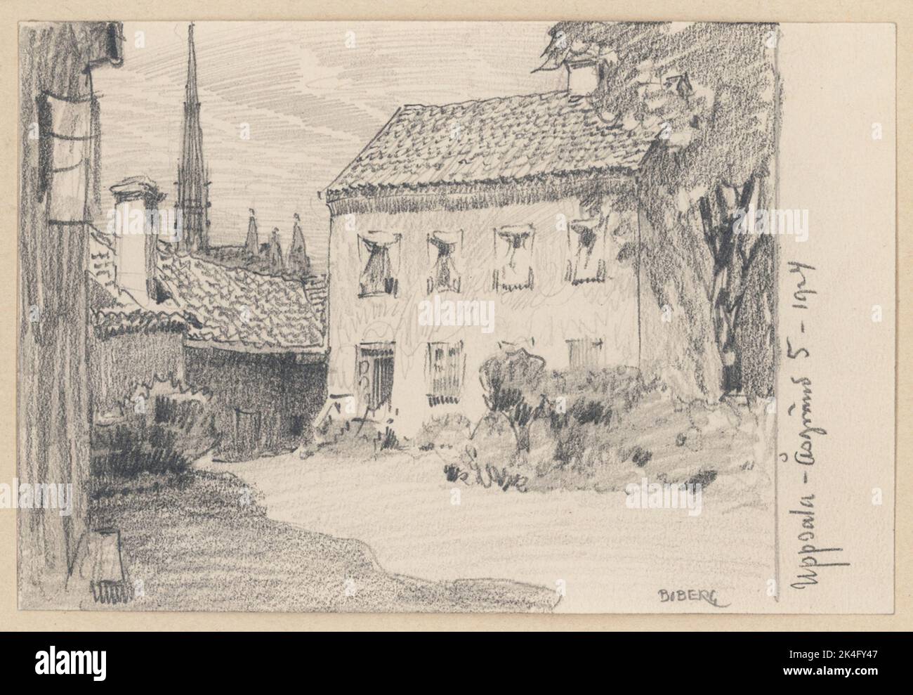 Uppsala. Åsgränd 5, 1924. Pencil drawing by Ferdinand Boberg. Nordic ...