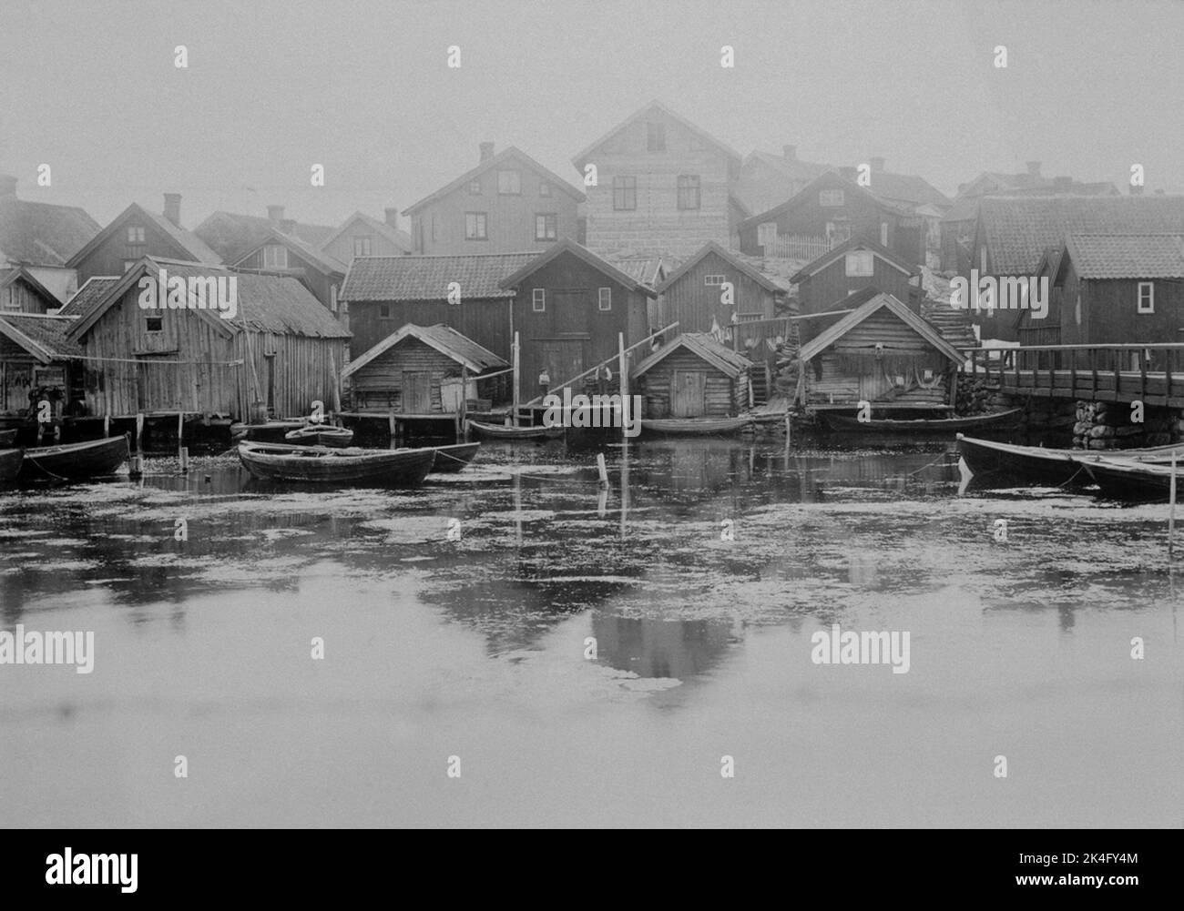 Historic harbor traditional wooden boats Black and White Stock Photos ...