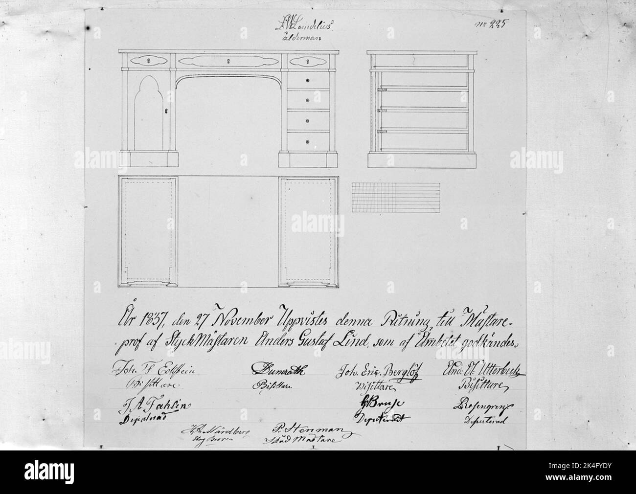 Drawing for desk, masterpiece by Anders Gustaf Lind, 1837 Nordic Stock ...