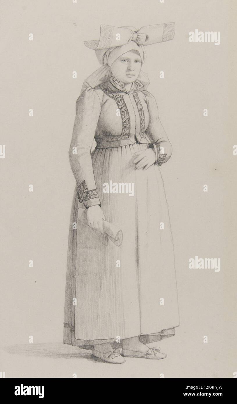 Anna Jön's daughter from Brösarp, Albo district. Woman in costume ...