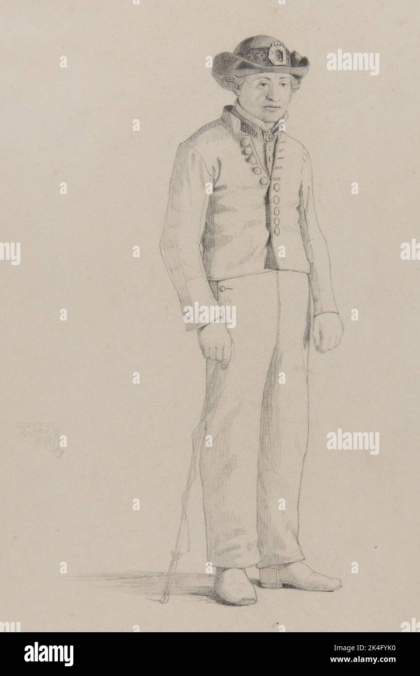 Johan Hansson, Hustorp, just hered. Pencil drawing by Otto Wallgren ...