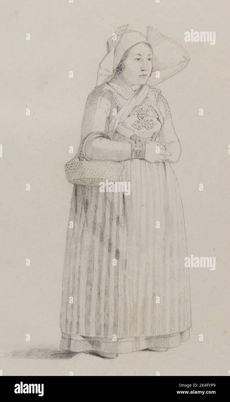 Kiersti Nils Olson from Glostorp, Oxie Härad. Pencil drawing by Otto ...