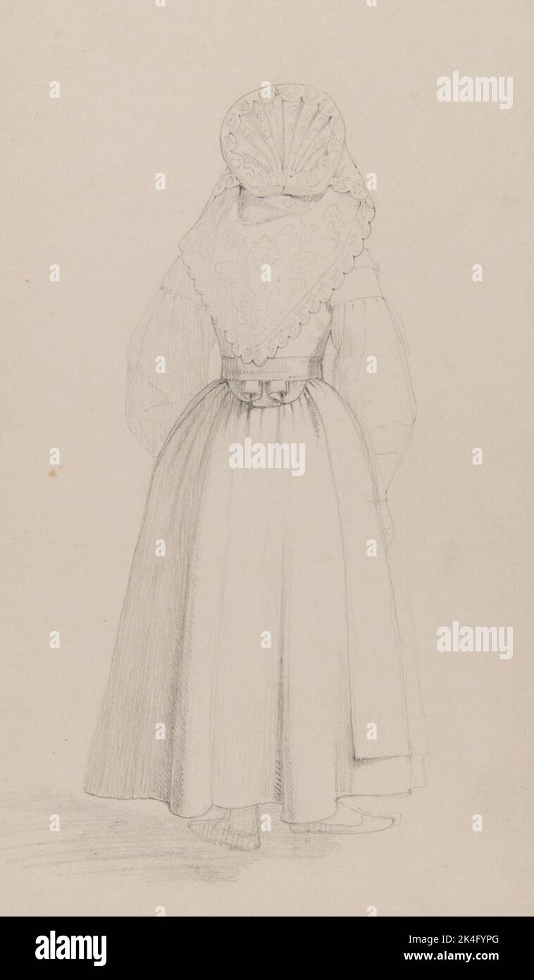 Onsjö herald "Woman in suit in full figure from behind. Pencil drawing ...