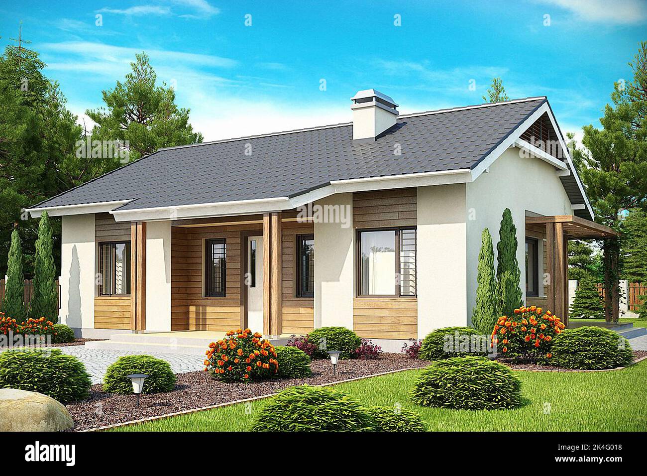 Family rich looking village house with garden, 3d rendering, house ...