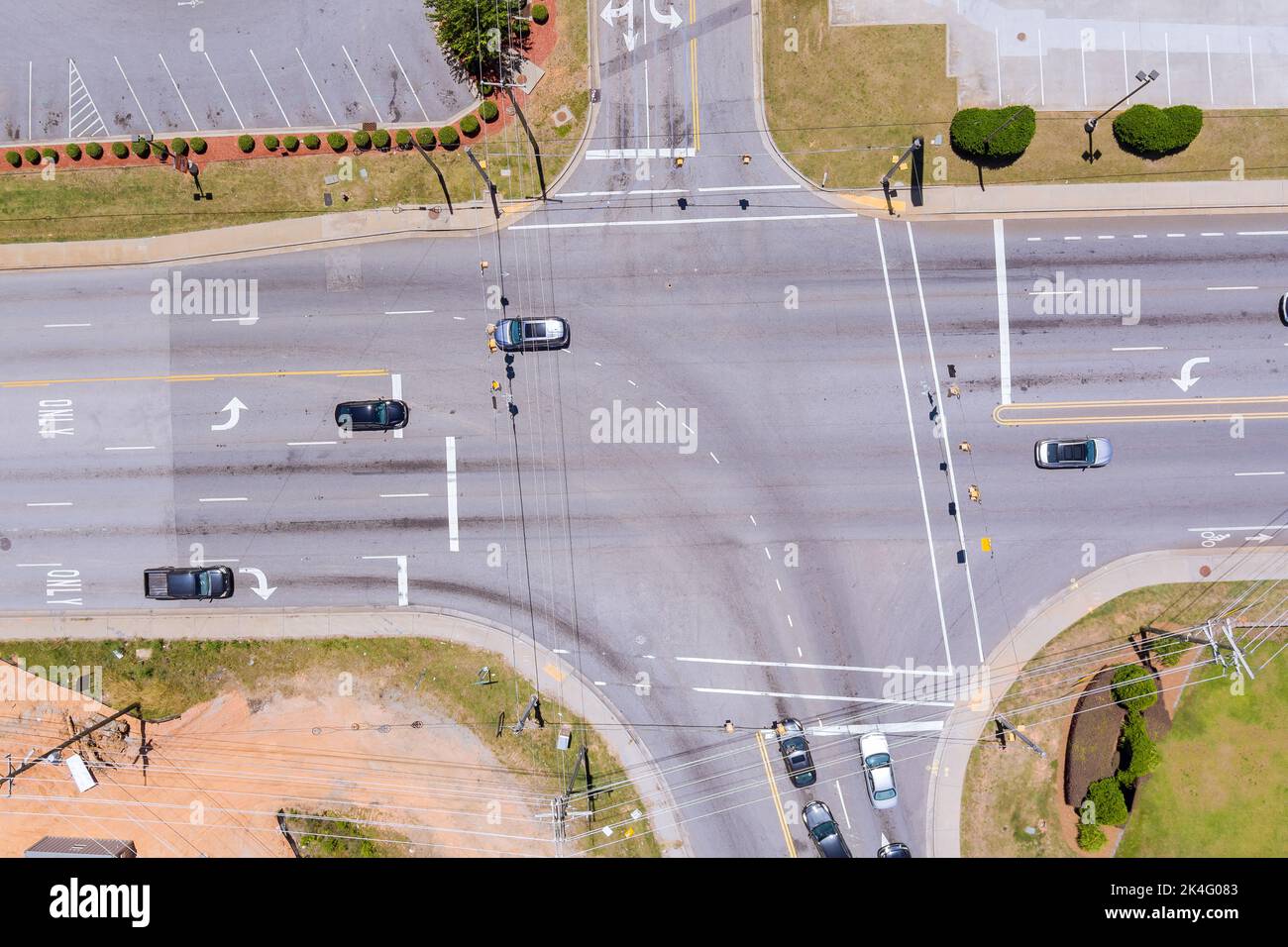 The intersection of roads where cars travel in both directions Stock ...